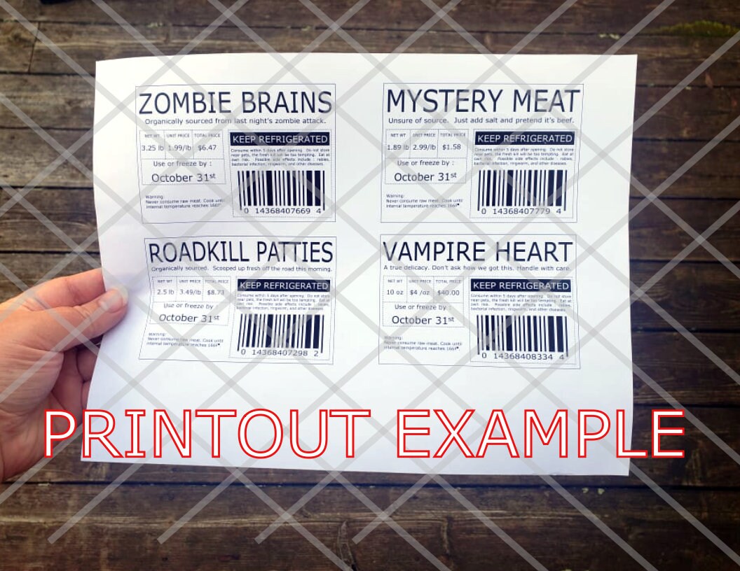 Meat Labels Halloween Pranks Fake Food Labels Funny Food - Etsy