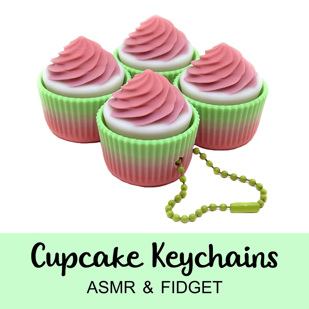 Clickable Cupcake ASMR Keychain, Pastel Pink and Green, Sensory Toy ...