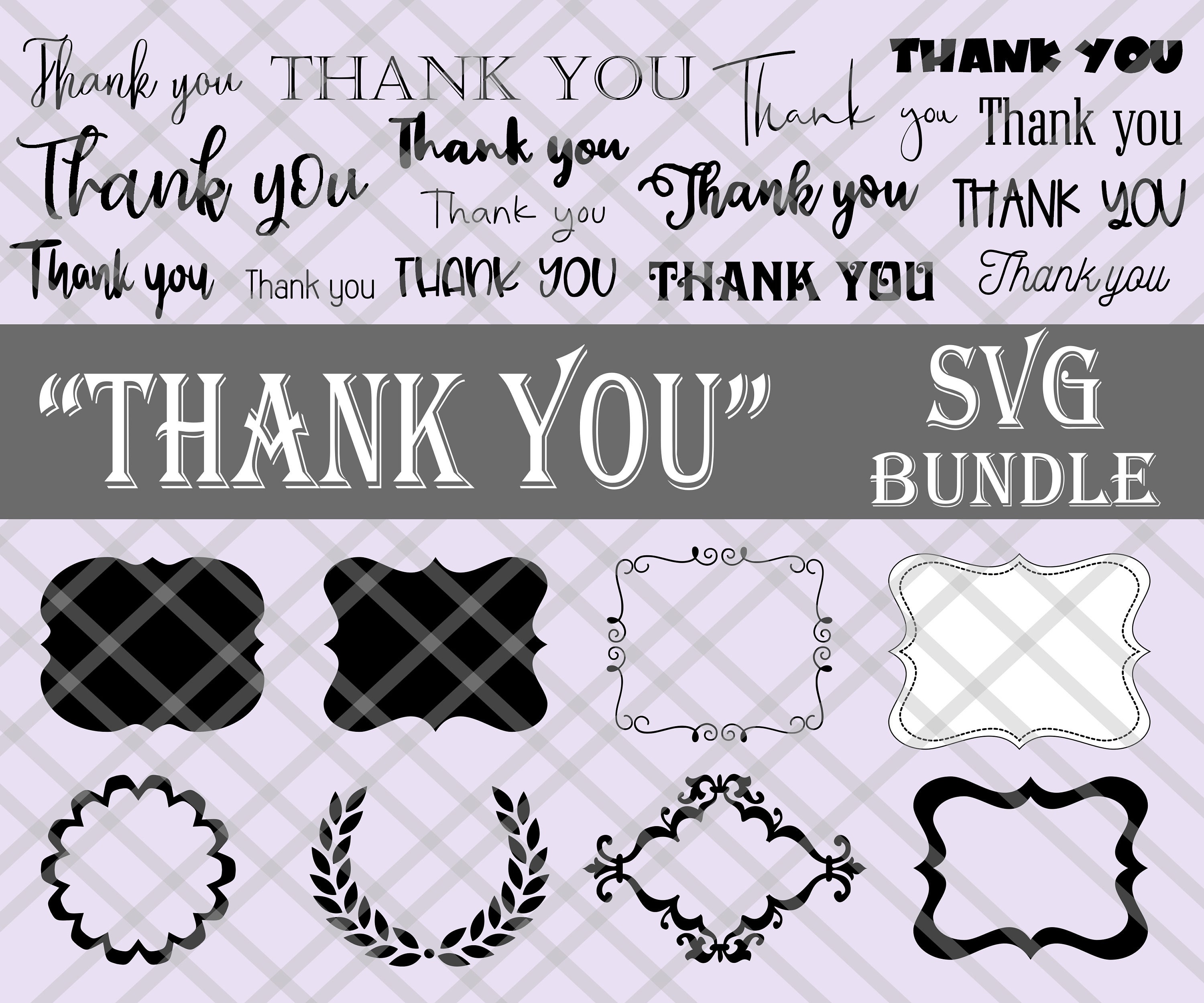 Thank You SVG Bundle 28 Font Styles and 8 Frames Mix & Match - Etsy