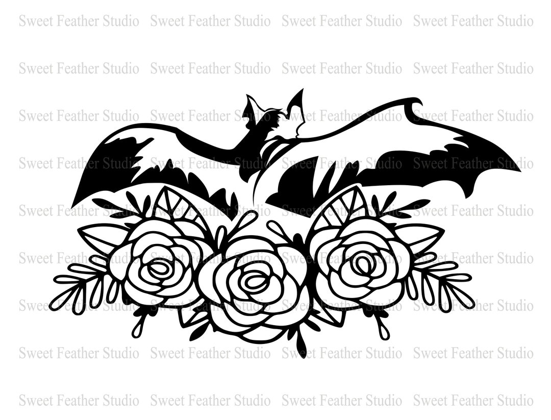 Bat and Flowers Vinyl Sticker, Car Decal, Laptop Skin, Weatherproof ...