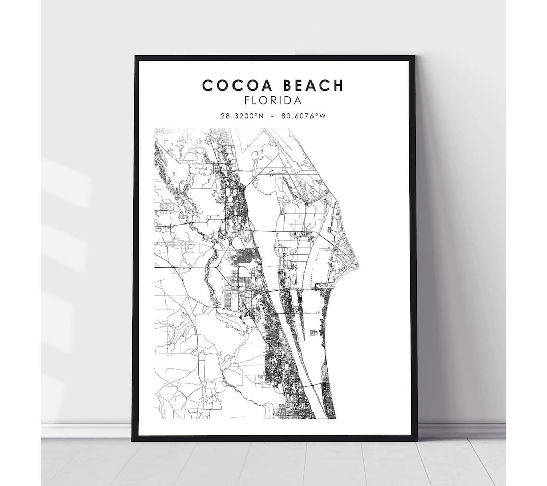 Cocoa Beach Map Print | Cocoa Beach Florida Map Print | Cocoa Beach Florida Map Decor Canvas ...