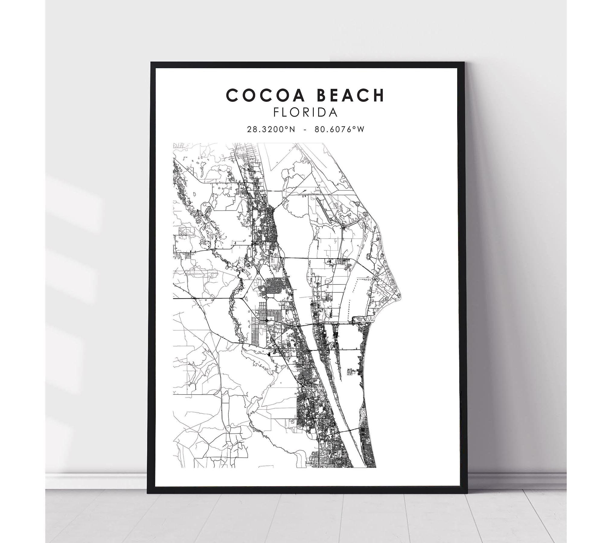 Cocoa Beach Map Print Cocoa Beach Florida Map Print Cocoa - Etsy