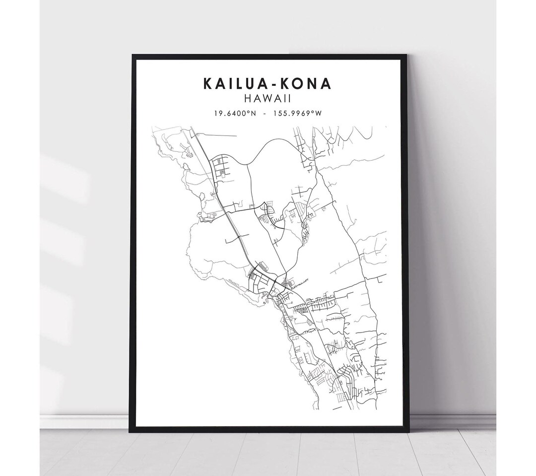 Kailua Kona Map Print | Kailua Kona Hawaii Map Print | Kailua Kona ...
