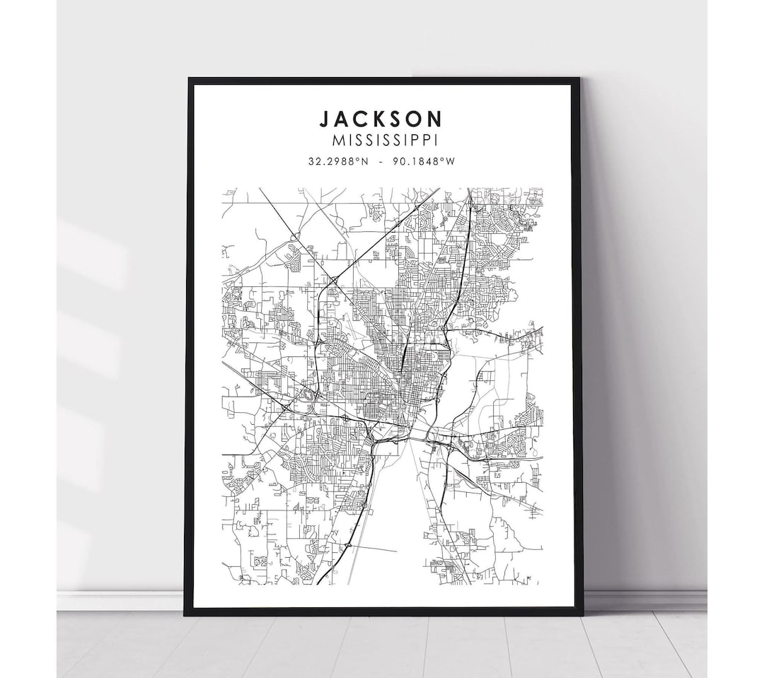 Jackson Map Print | Jackson Mississippi Map Print | Jackson Mississippi ...