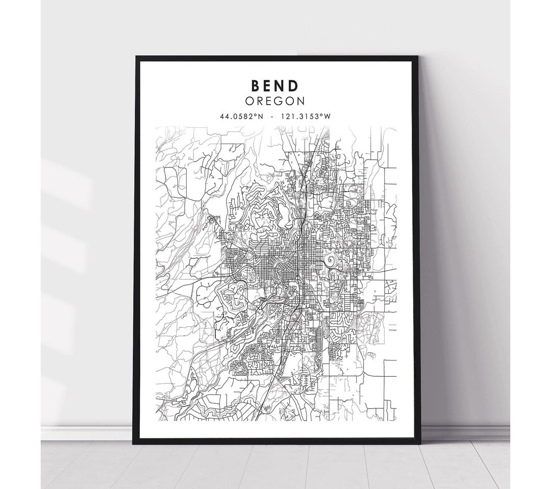 Bend Map Print | Bend Oregon Map Print | Bend Oregon Map Decor Canvas ...