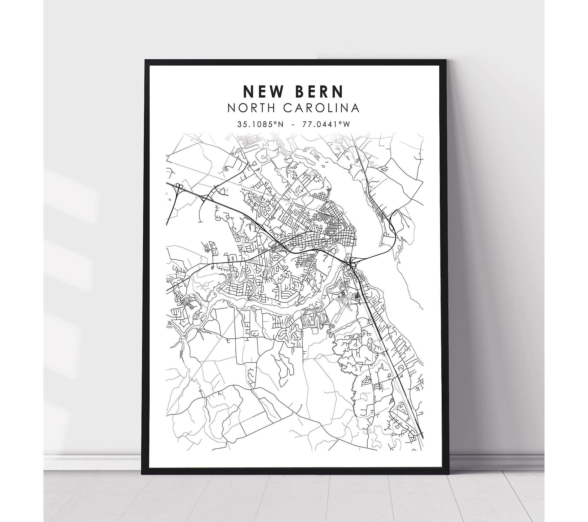 New Bern Map Print New Bern North Carolina Map Print New | Etsy