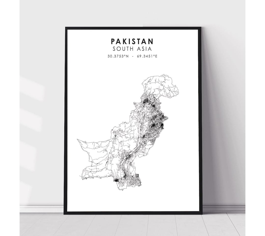 Pakistan Map Print | Pakistan Map Print | Pakistan Map Decor Canvas ...