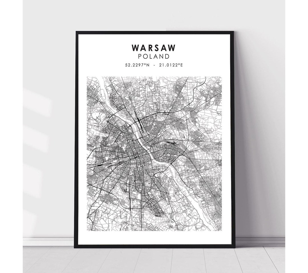 Warsaw Map Print | Warsaw Poland Map Print | Warsaw Poland Map Decor ...