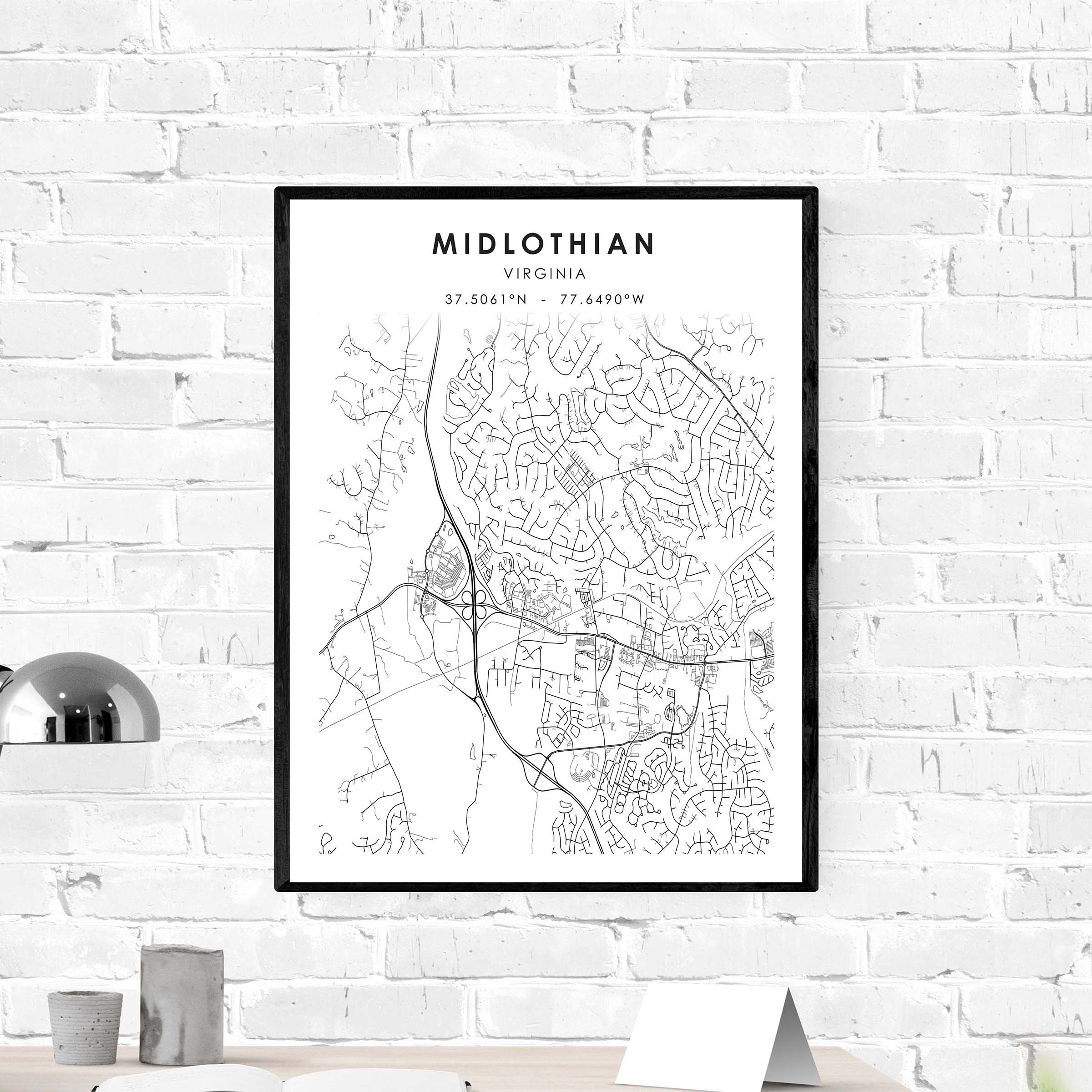 Midlothian Map Print Virginia Map Art Poster Midlothian | Etsy