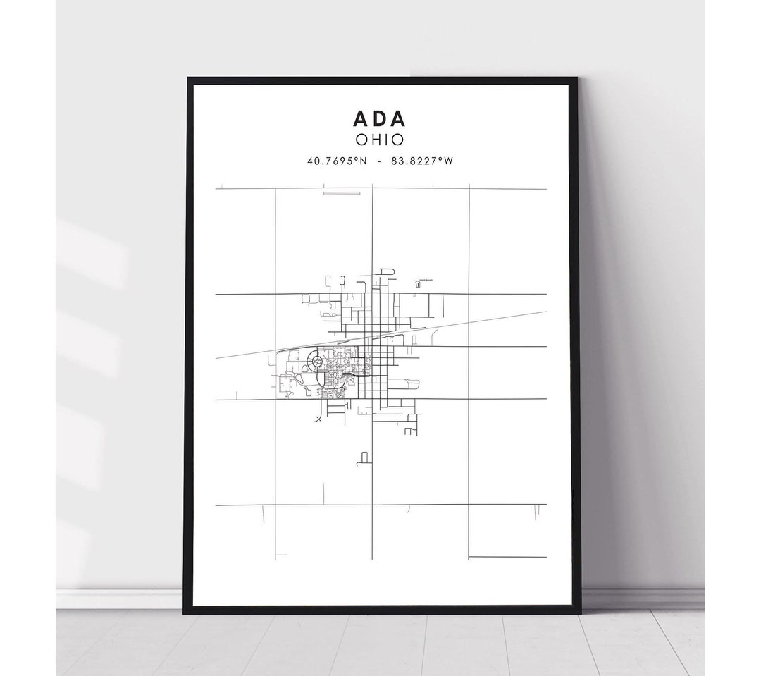 Ada City Map Print Ada Ohio Map Print Ada Ohio Map Decor Canvas Print ...