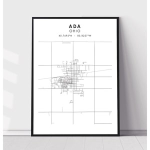 Ada City Map Print Ada Ohio Map Print Ada Ohio Map Decor Canvas Print ...