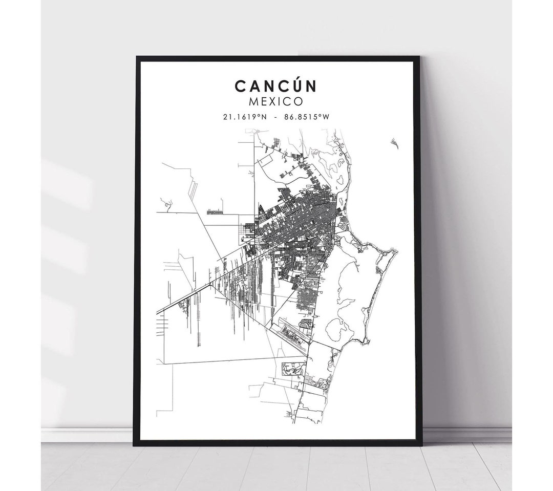 Cancun Map Print | Cancun Mexico Map Print | Cancun Mexico Map Decor ...