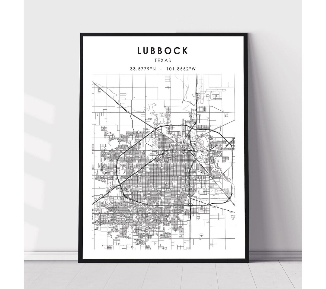 Lubbock Map Print | Lubbock Texas Map Print | Lubbock Texas Map Decor ...