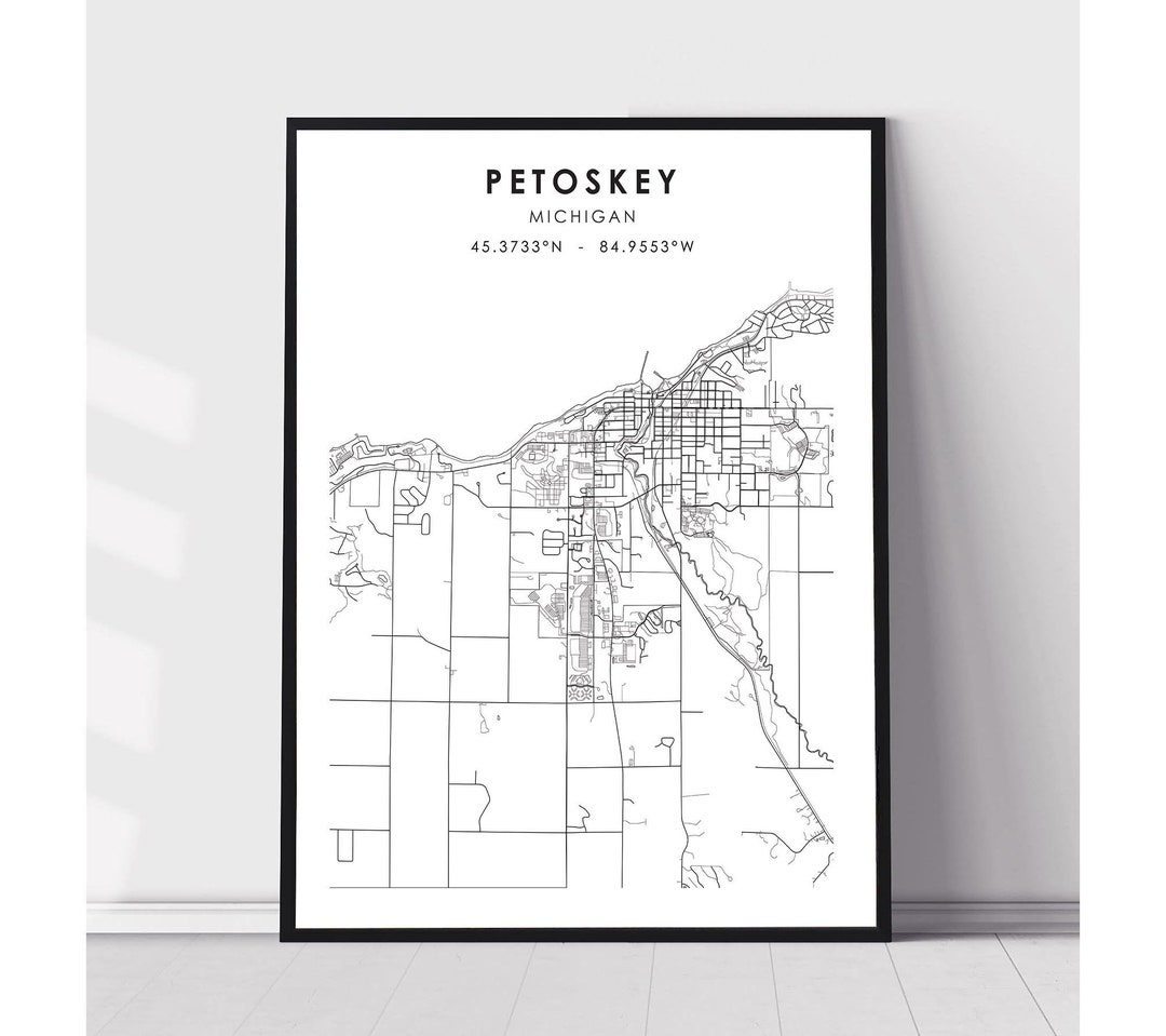 Petoskey Map Print | Petoskey Michigan Map Print | Petoskey Michigan ...