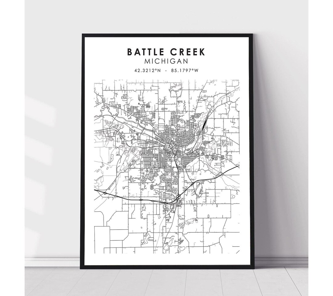 Battle Creek City Map Print | Battle Creek Michigan Map Print | Battle ...