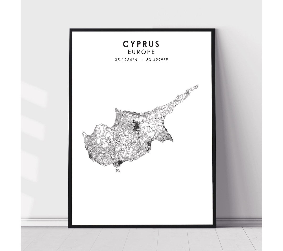 Cyprus Map Print | Cyprus Map Print | Cyprus Map Decor Canvas Print - Etsy