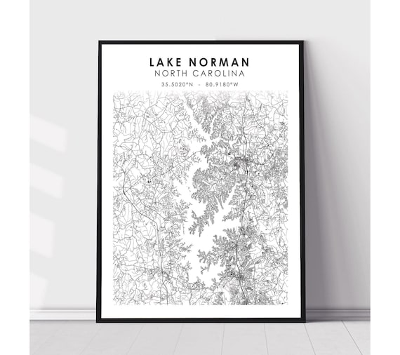 Lake Norman Map Print Lake Norman North Carolina Map Print | Etsy