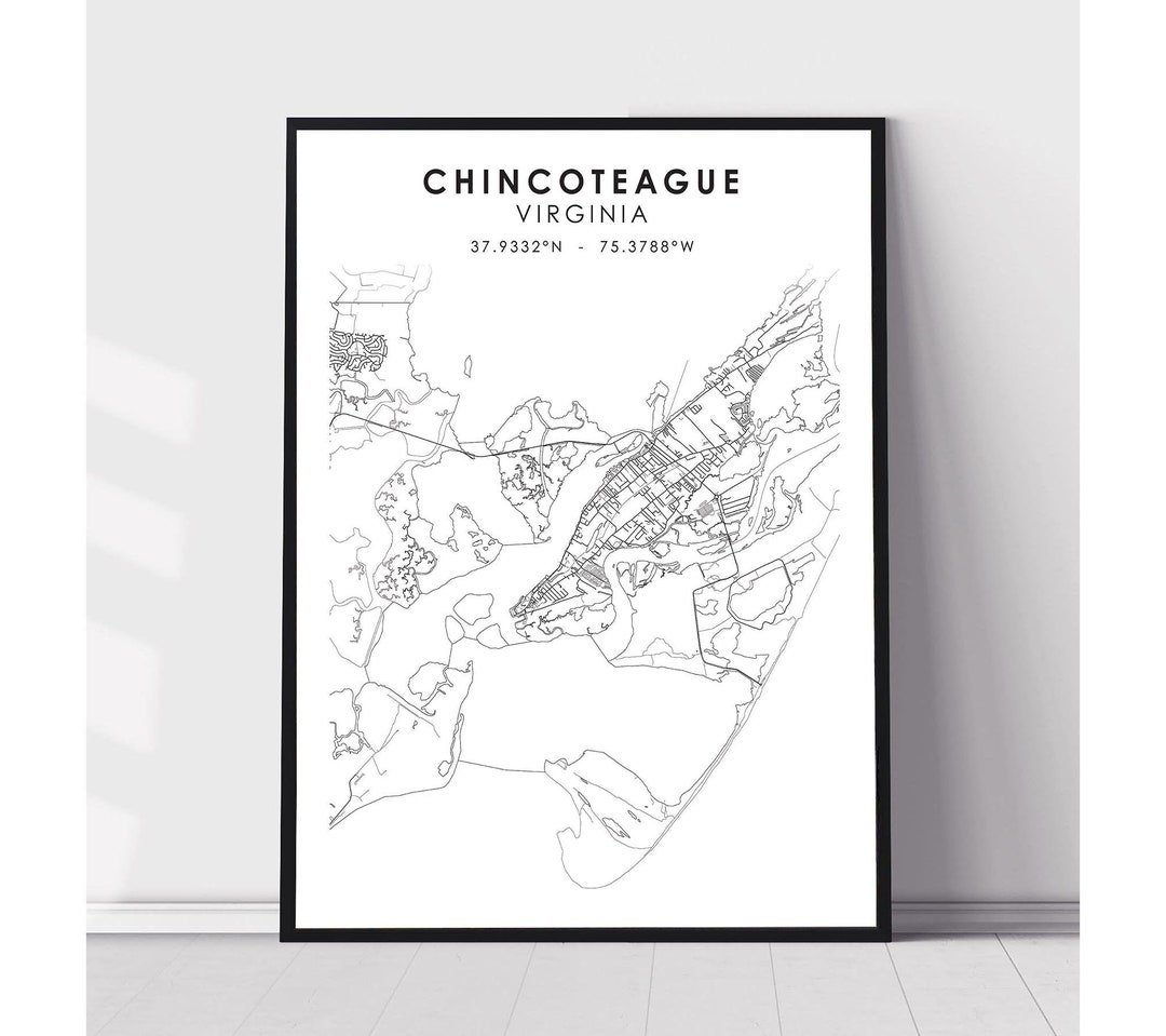 Chincoteague Map Print | Chincoteague Virginia Map Print | Chincoteague ...