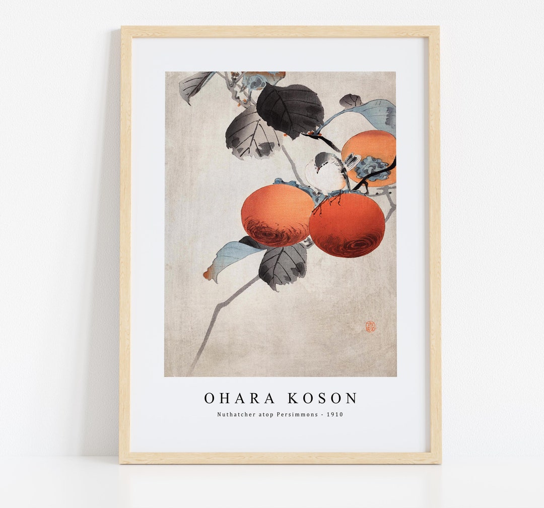 Ohara Koson Print Download Digital File - Nuthatcher Atop Persimmons ...