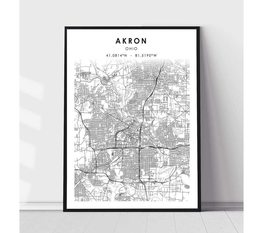 Akron City Map Print | Akron Ohio Map Print | Akron Ohio Map Decor ...