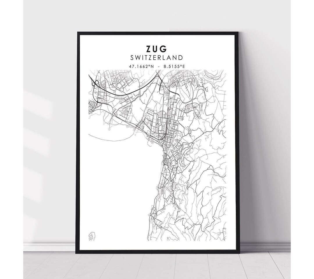 Zug Map Print | Zug Switzerland Map Print | Zug Switzerland Map Decor ...