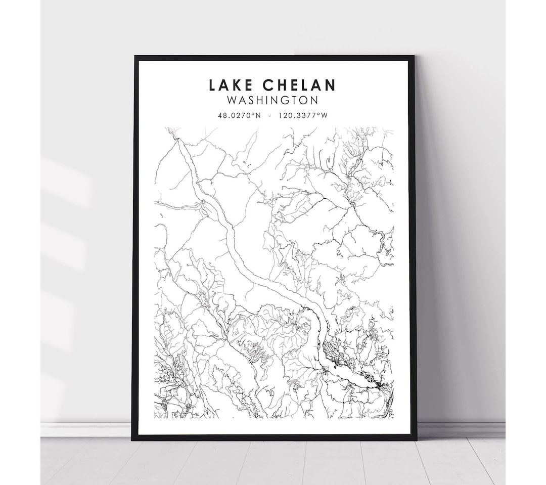 Lake Chelan Map Print Lake Chelan Washington Map Print Lake Chelan ...