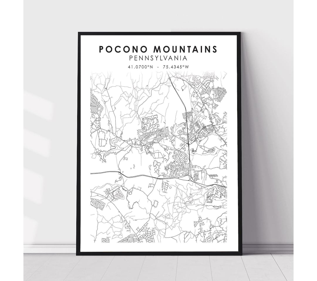 Pocono Mountains Map Print | Pocono Mountains Pennsylvania Map Print ...