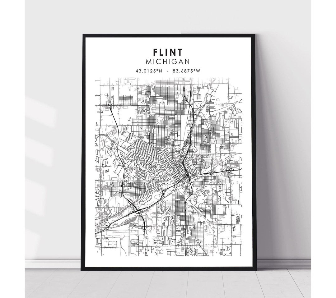 Flint Map Print | Flint Michigan Map Print | Flint Michigan Map Decor ...