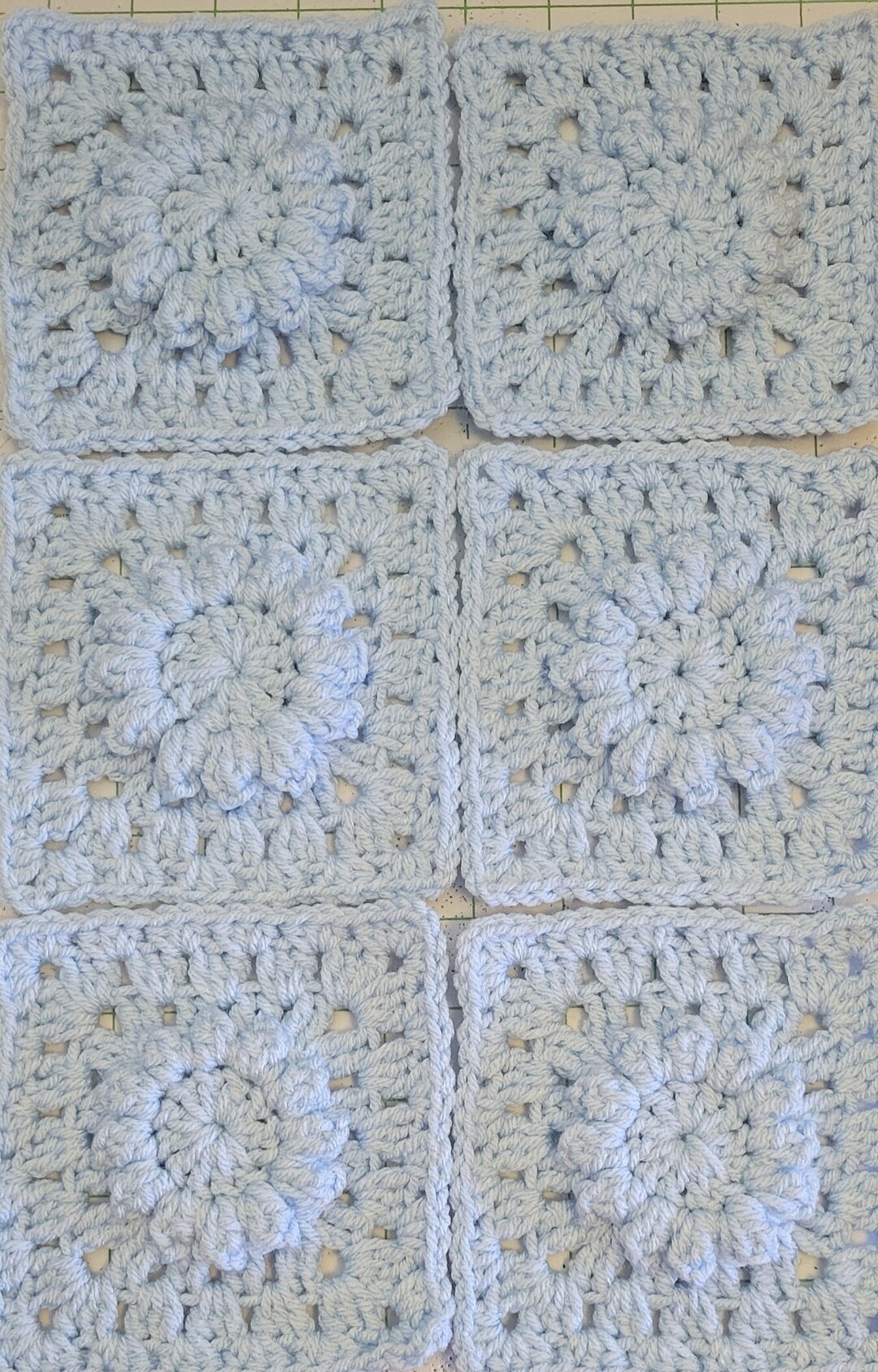 20 Raised Flower Granny Squares 5 X 5 Soft Blue - Etsy