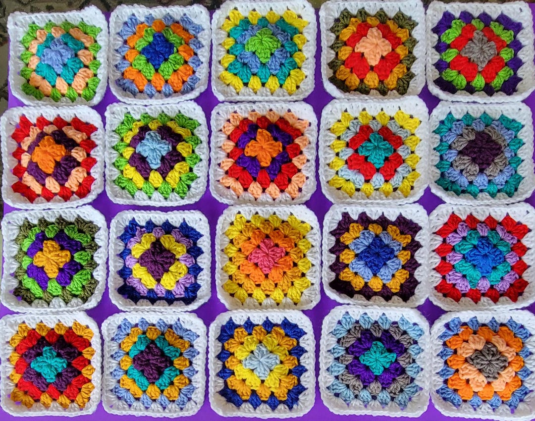 20 Granny Squares, Handmade, Crocheted, 5.5 X 5.5 Inches, Yarn, DIY ...