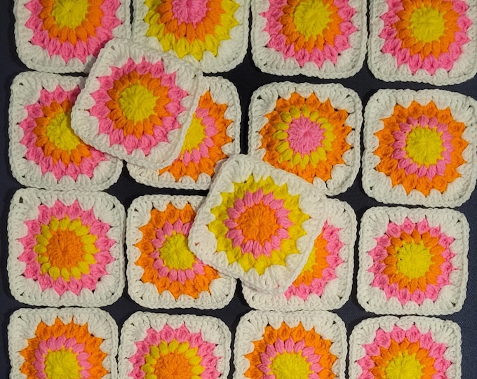 18 Handmade Crochet Granny Squares: Acrylic Starburst Appliqués, 5x5 - Etsy
