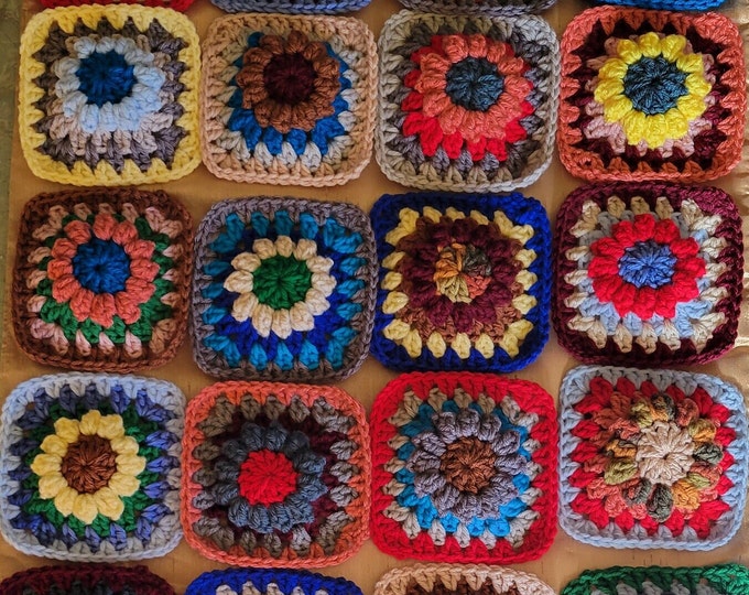 20 Raised Flower Granny Squares, 5 X 5, Multi Colors Finish, Crocheted ...