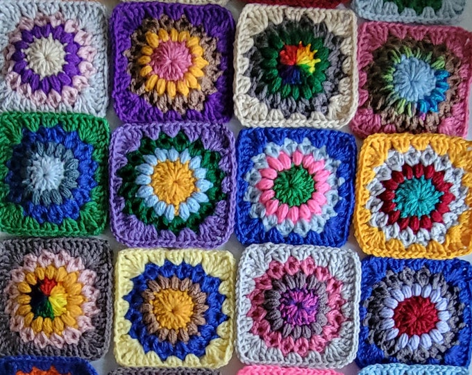 20 Individual, Single Crochet Starburst Granny Squares Patches ...