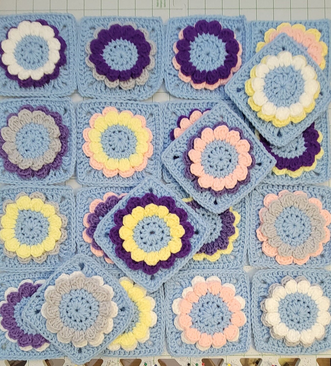 20 Raised Flower Granny Squares, 5 X 5, Crocheted Flowers, for DIY ...