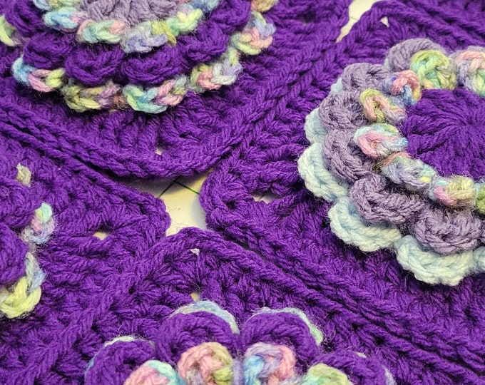 20 Raised Flower Granny Squares, 5" X 5", Purple Yarn Finish, Crochet ...