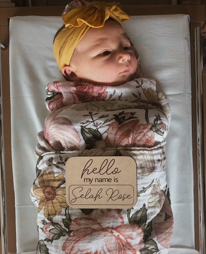 Hello My Name is Wood Tag Newborn Announcement Wooden Card - Etsy