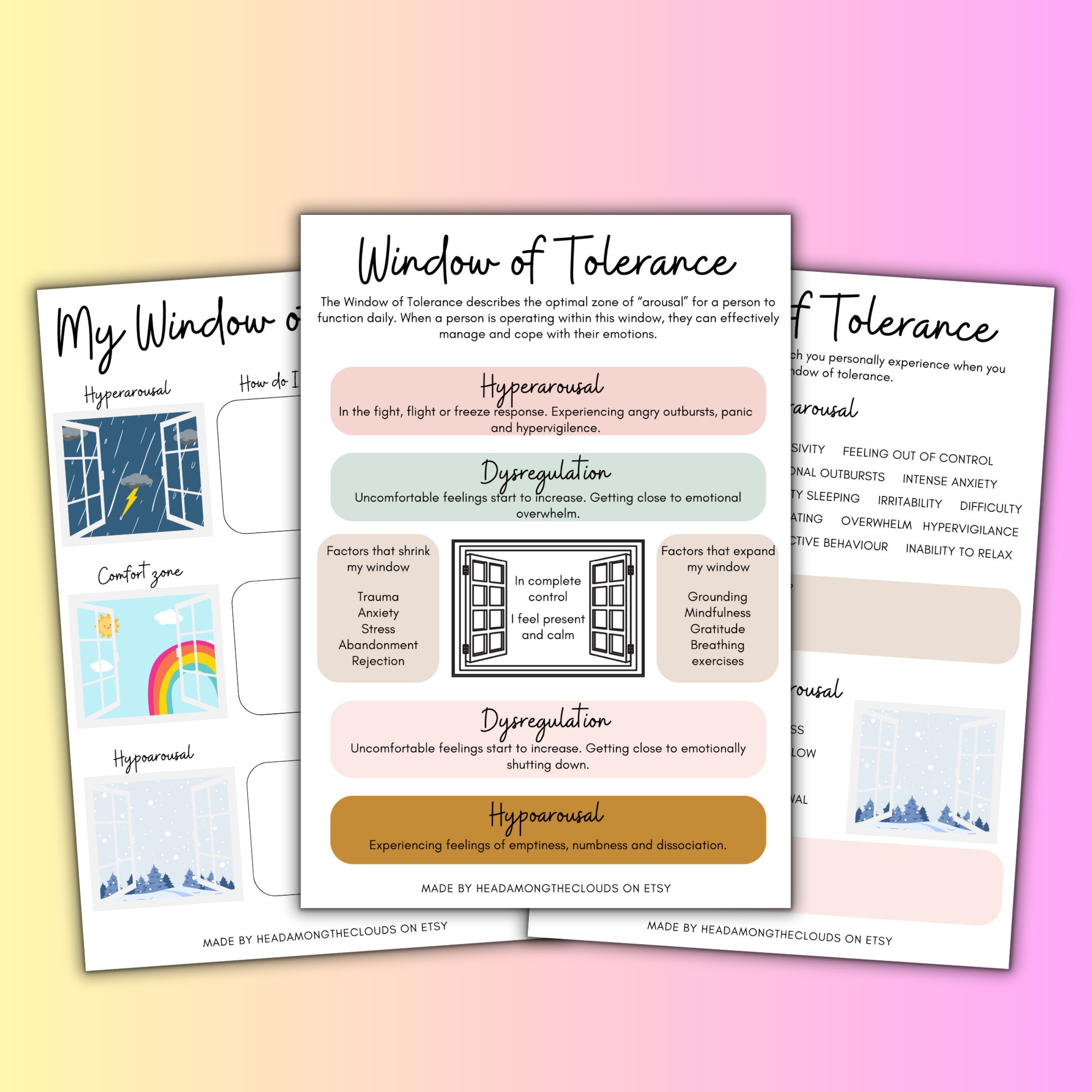 Window of Tolerance, Zones of Regulation Therapy Worksheet, Emotional ...