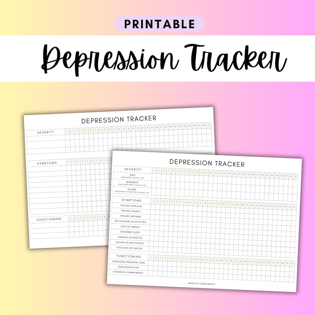 Depression Tracker Printable Worksheet, Mental Health Journal, Monthly ...