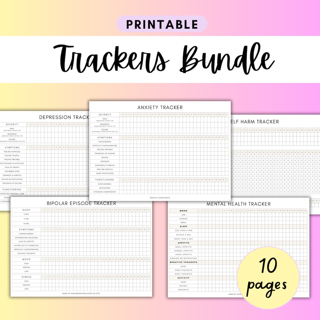 Mental Health Tracker Bundle, Printable Worksheets, Journal Pages for ...