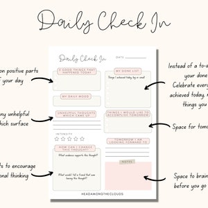 Daily Check in Printable, Wellness Planner, Therapy Journal, Wellness ...