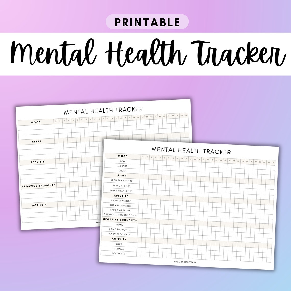 Mental Health Tracker, Printable Therapy Journal, Mood Tracker ...
