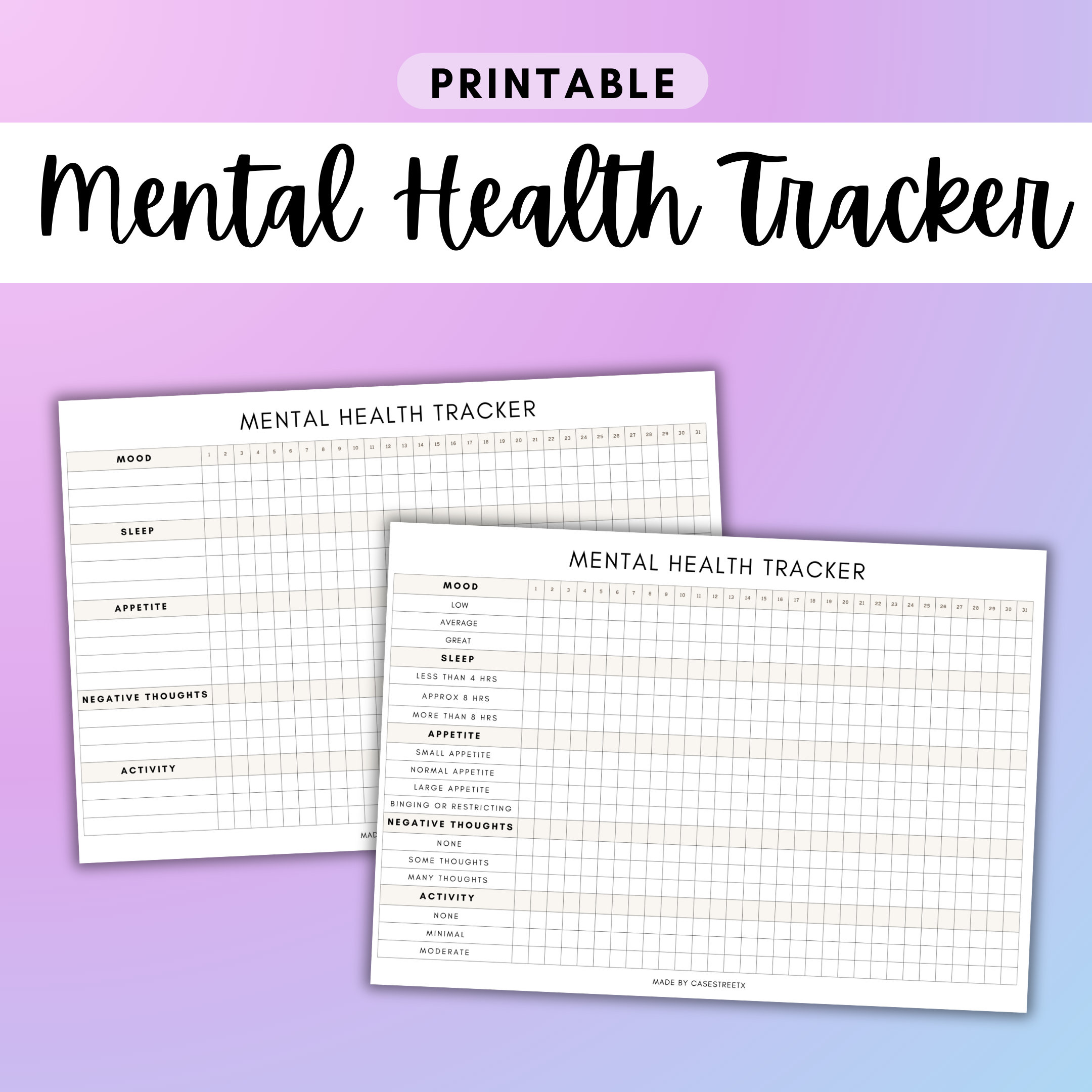 Mental Health Tracker, Printable Therapy Journal, Mood Tracker ...