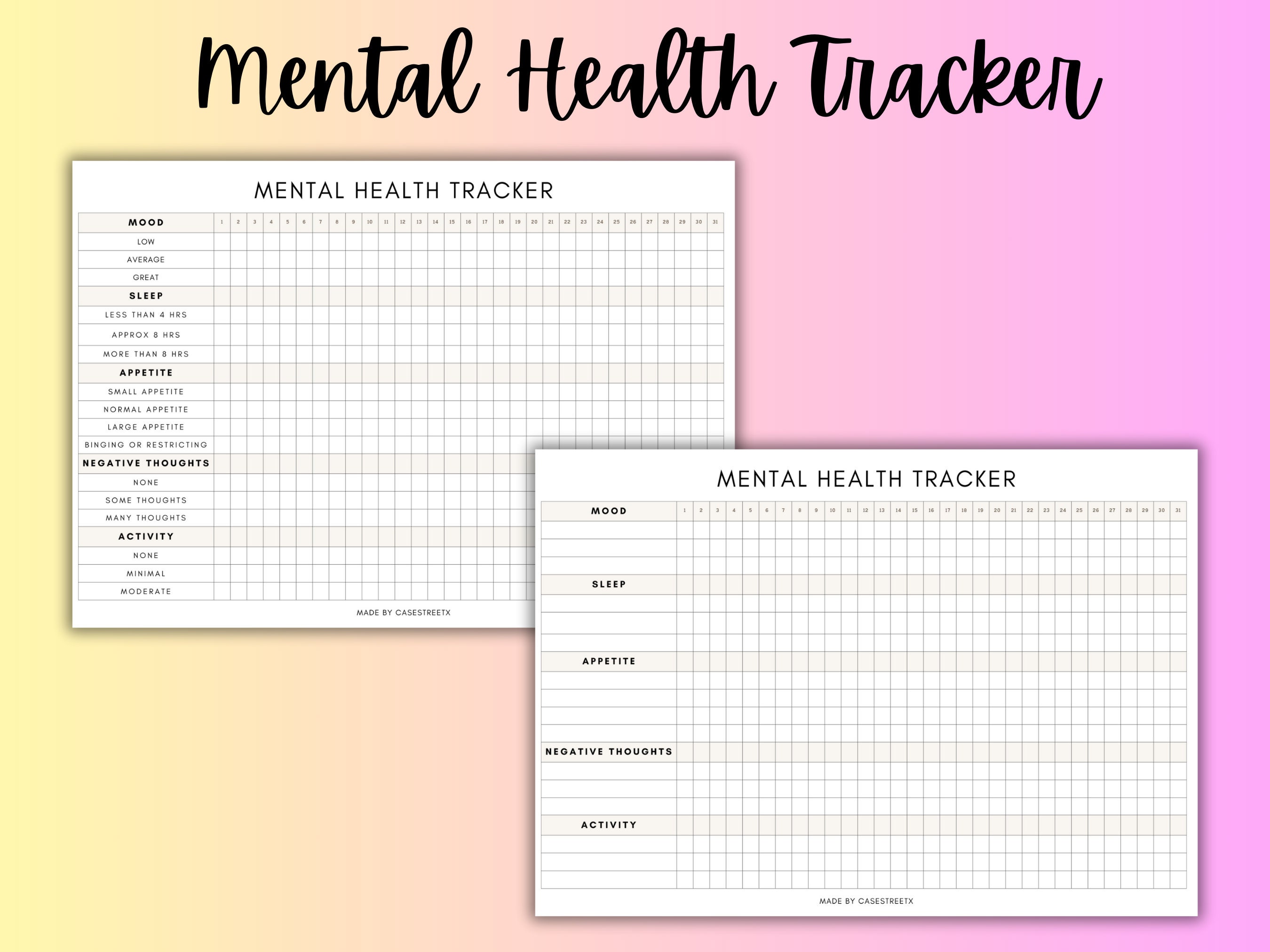 Mental Health Tracker Bundle, Printable Worksheets, Journal Pages for ...