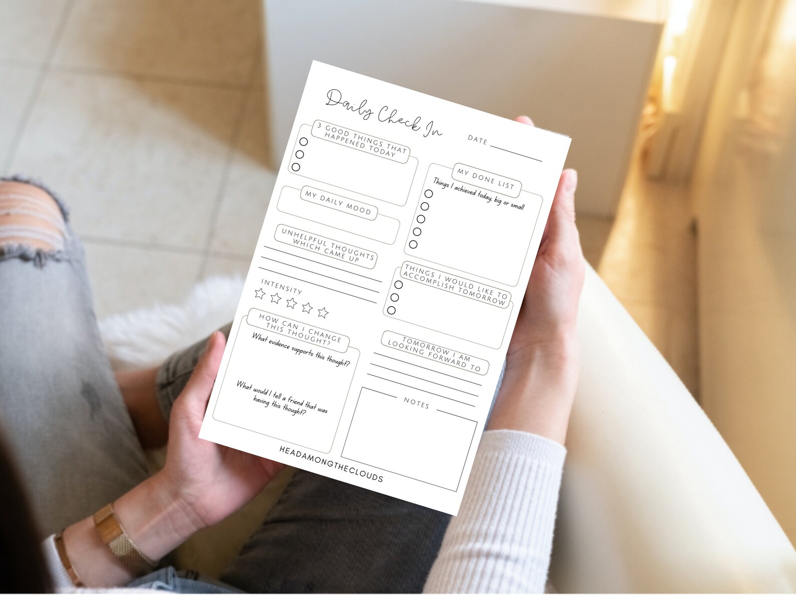 Daily Check in Printable, Wellness Planner, Therapy Journal, Wellness ...