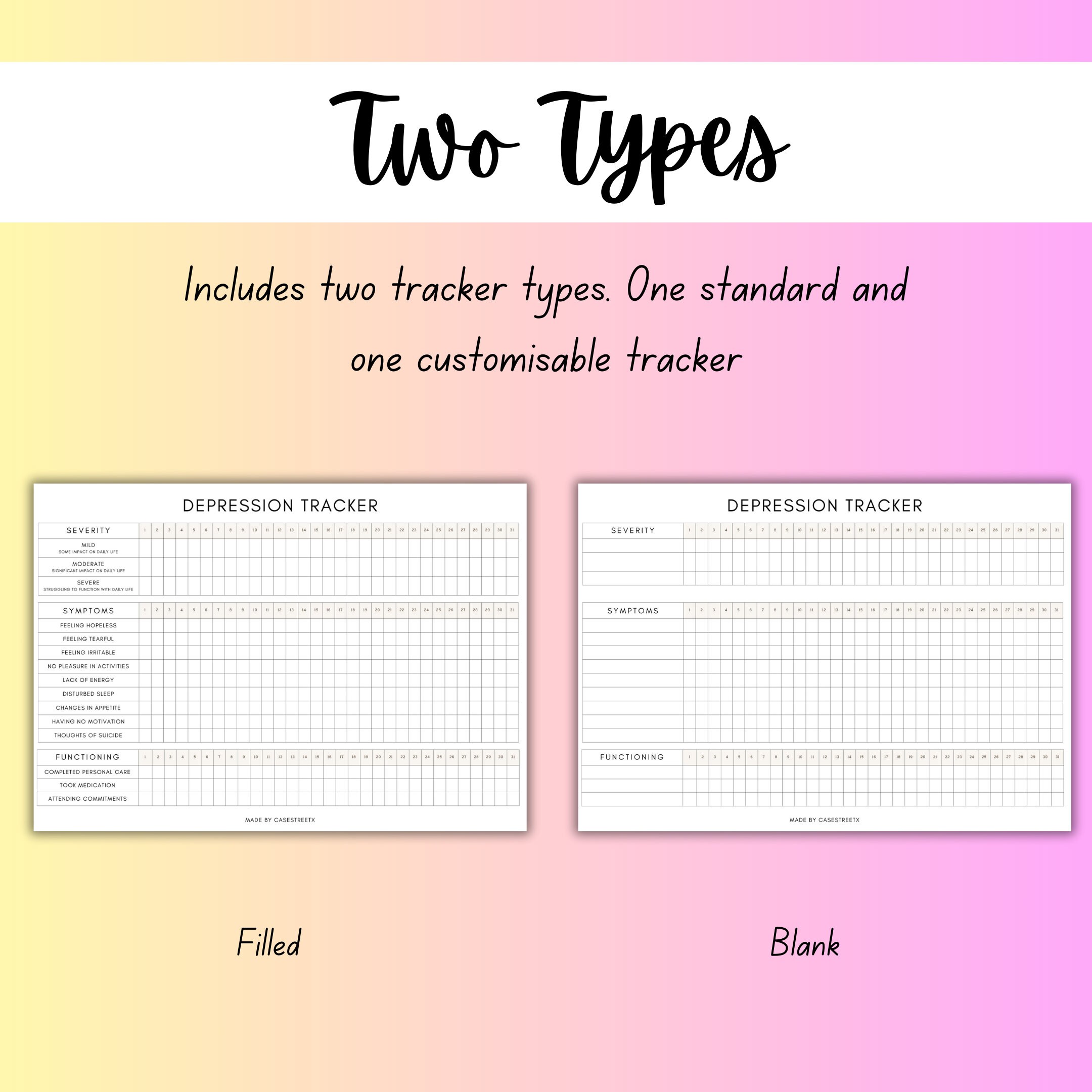 Depression Tracker Printable Worksheet, Mental Health Journal, Monthly ...