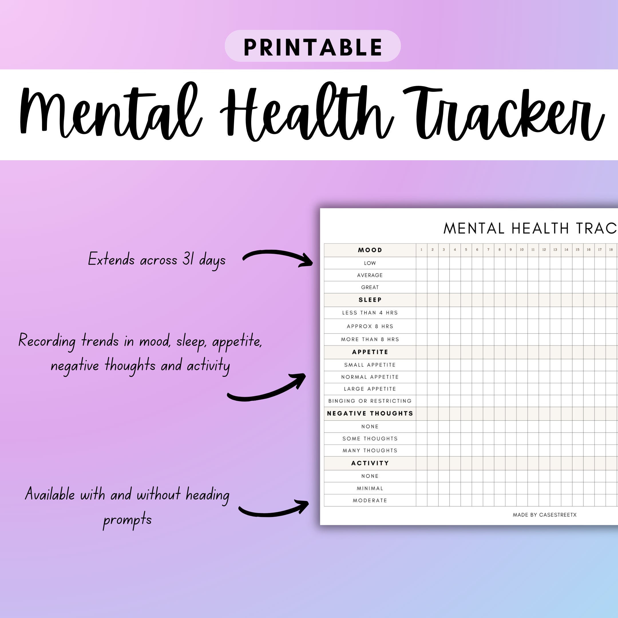 Mental Health Tracker, Printable Therapy Journal, Mood Tracker ...