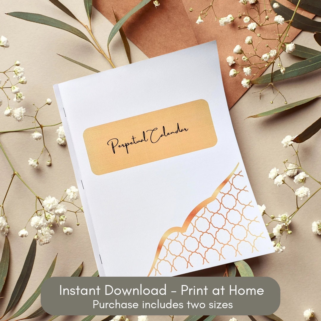 Perpetual Calendar Instant Download, Print at Home, Printable ...