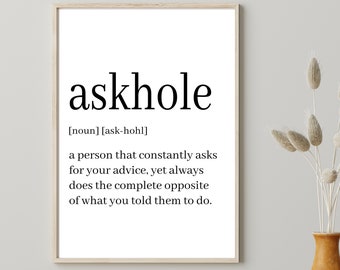 Askhole Definition Funny Friend Gift Funny Friend Birthday - Etsy