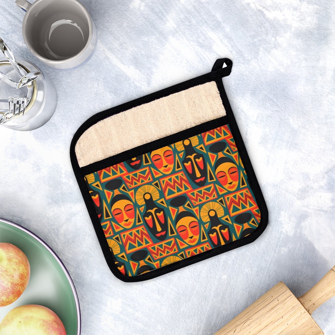 African Mask Pot Holder With Pocket - Etsy