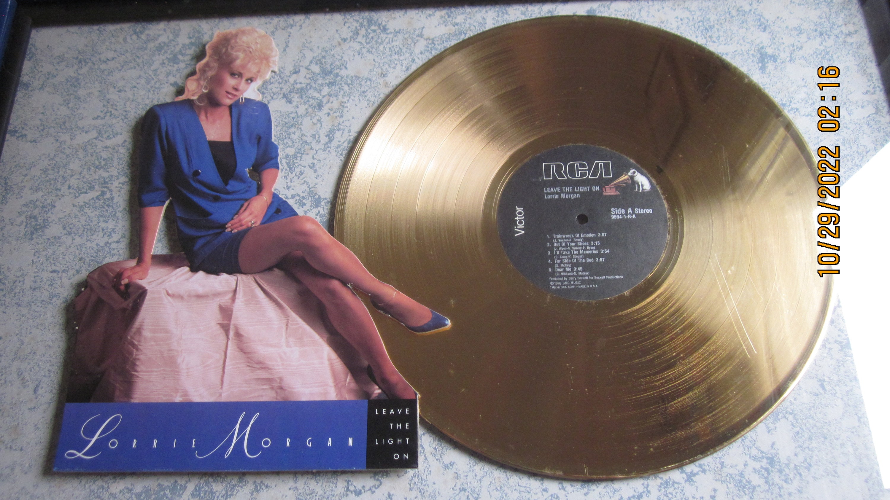 Lorrie Morgan leave the Light On Authentic Gold Record Award Plaque RCA ...